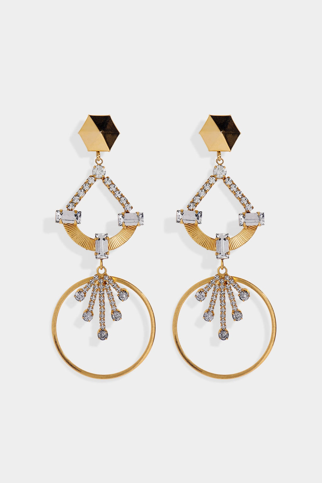 Cottrell Triple-Tiered Hexagon Stud, Crystal Burst & Hoop Earring ...